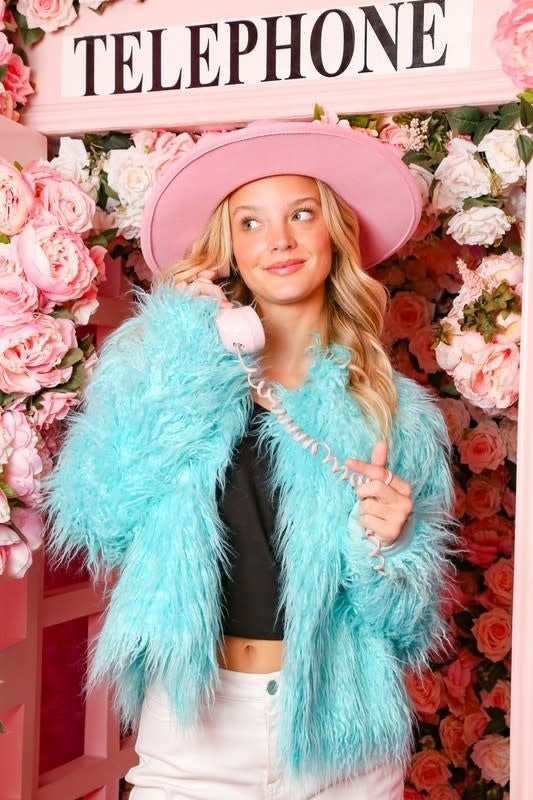 Blue Fuzzy Jacket | Frock Boutique